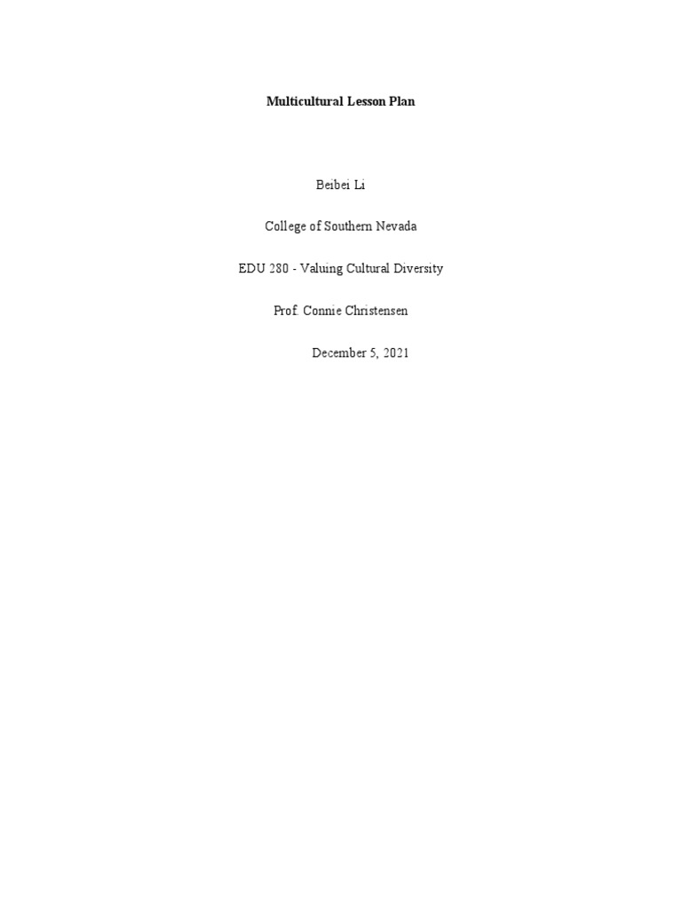 Multicultural Lesson Plan - 280 | PDF | Flashcard | Lesson Plan