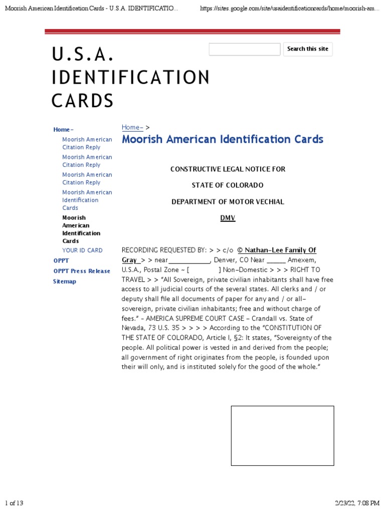 Moorish American Identification Cards - U.S.A. IDENTIFICATION CARDS ...