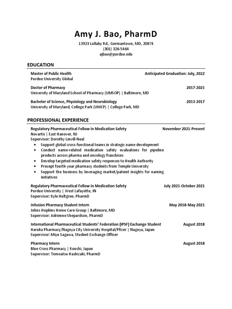 Baoamy - Curriculum Vitae | PDF | Pharmacist | Pharmacy