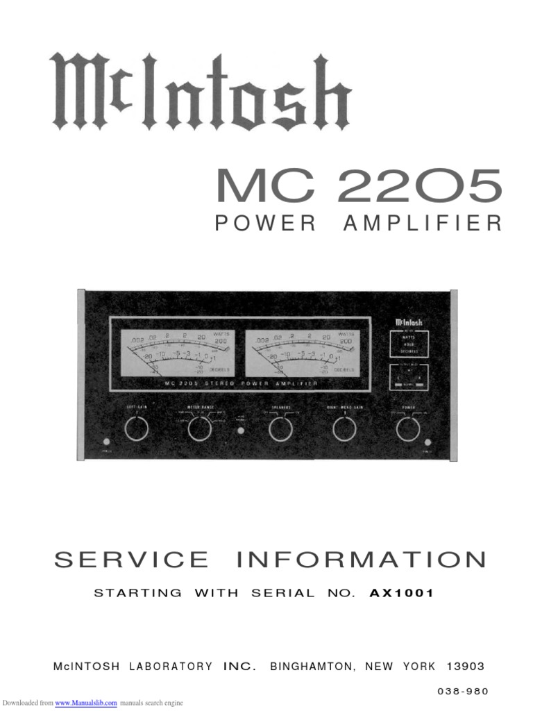 McIntosh MC 22O5 | PDF | Electricity | Computer Engineering