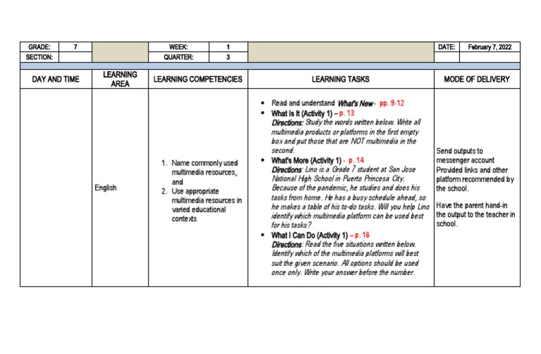 ENGLISH Grade 7 Quarter 3 Week 1 | PDF | Multimedia | Cognition