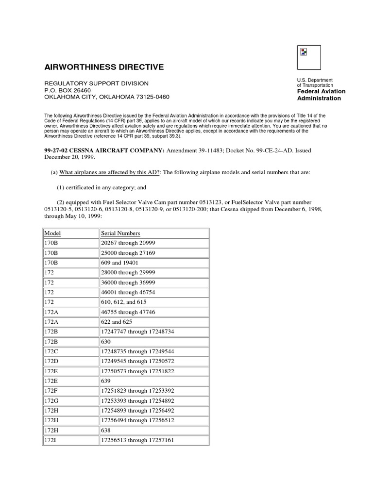 Airworthiness Directive: Federal Aviation Administration | PDF ...