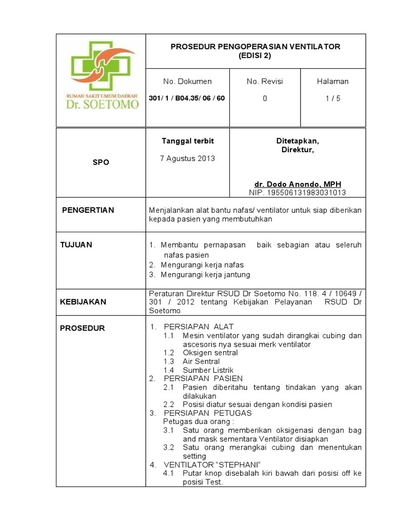 Prosedur Pengoperasian Ventilator | PDF