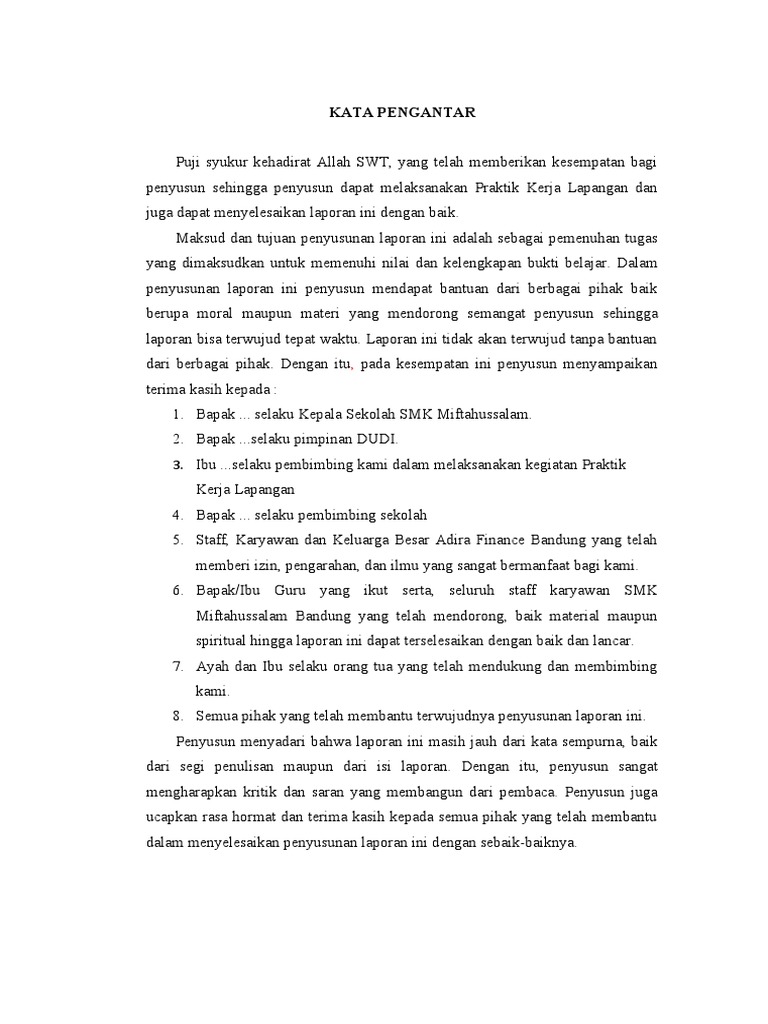 Contoh Format Laporan PKL Lengkap | PDF