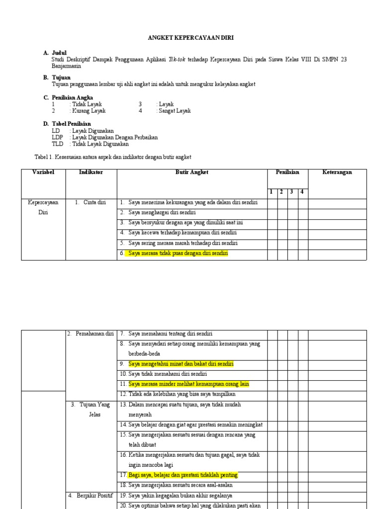 Revisi Instrumen Angket | PDF