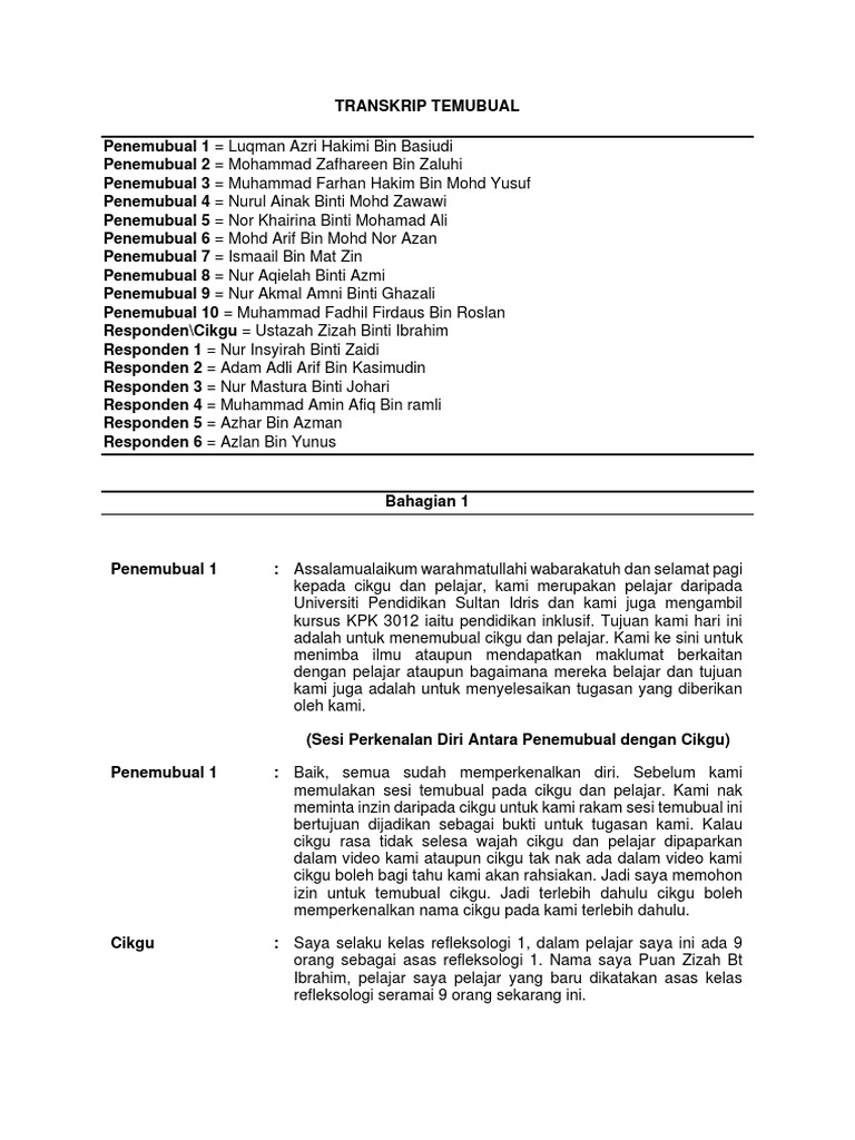 Keseluruhan Transkrip Temubual | PDF
