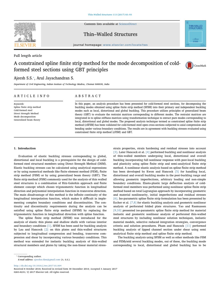 Ajeesh S S, Arul Jayachandran S, A Constrained Spline Finite Strip Method | PDF | Buckling ...