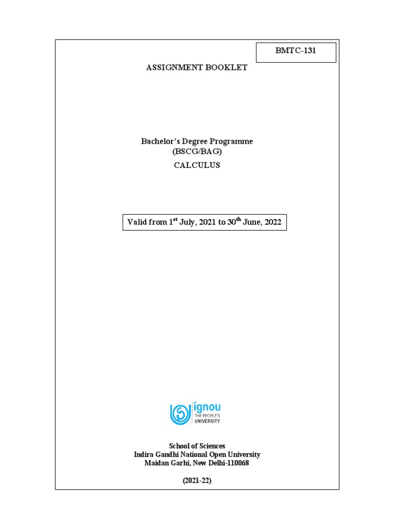 Assignment Booklet Assignment Booklet BMTC BMTC-131 | PDF | Function (Mathematics ...