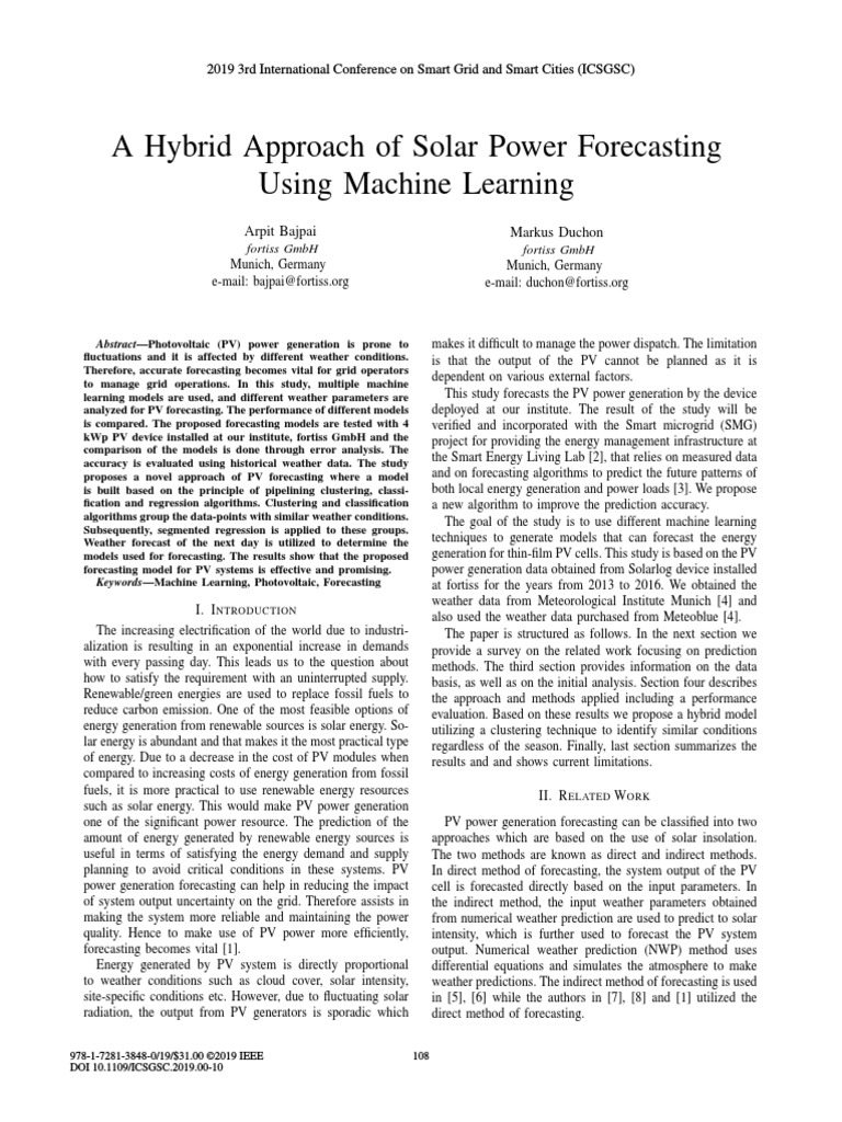 A Hybrid Approach of Solar Power Forecasting Using Machine Learning ...
