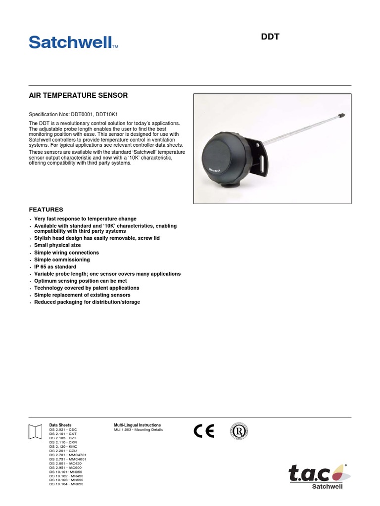 Satchwell: Air Temperature Sensor | PDF | Duct (Flow) | Heat Exchanger