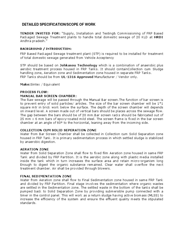 Tender Specification | Download Free PDF | Sewage Treatment | Civil ...