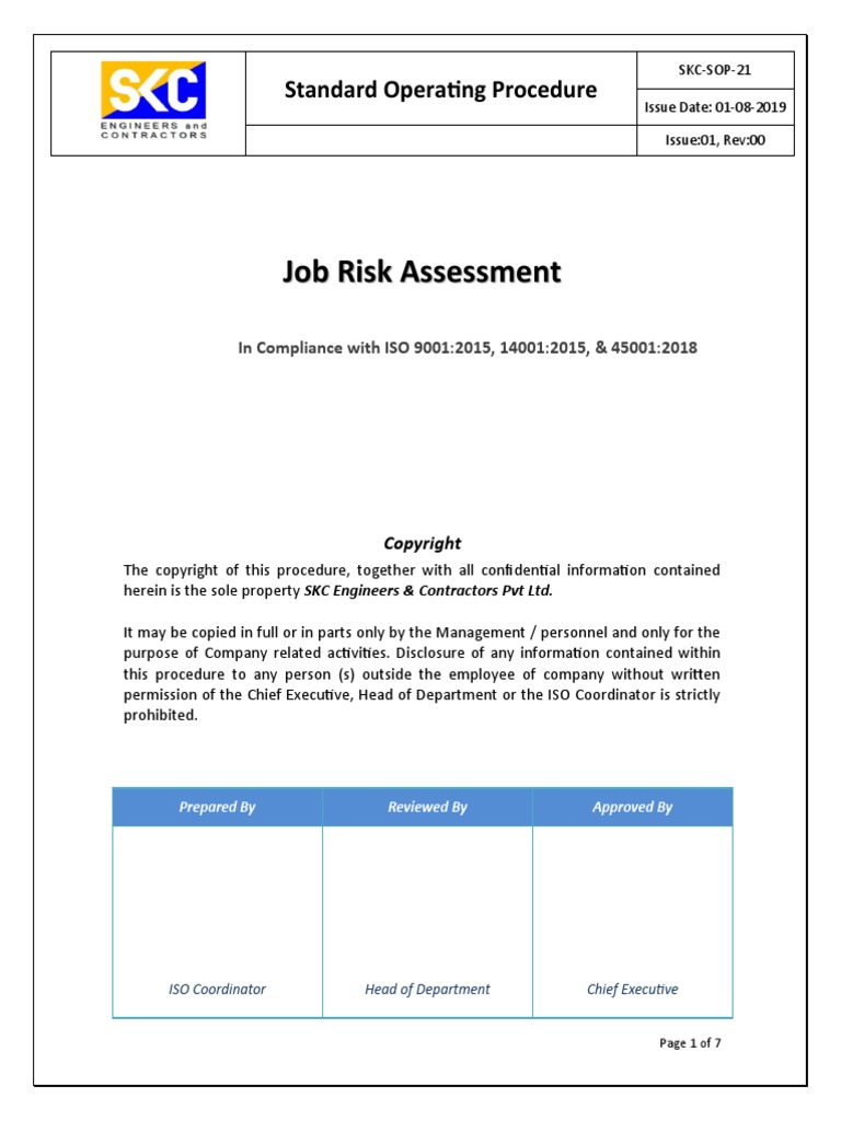 Procedure For Job Risk Assessment (JRA) | Download Free PDF | Risk ...