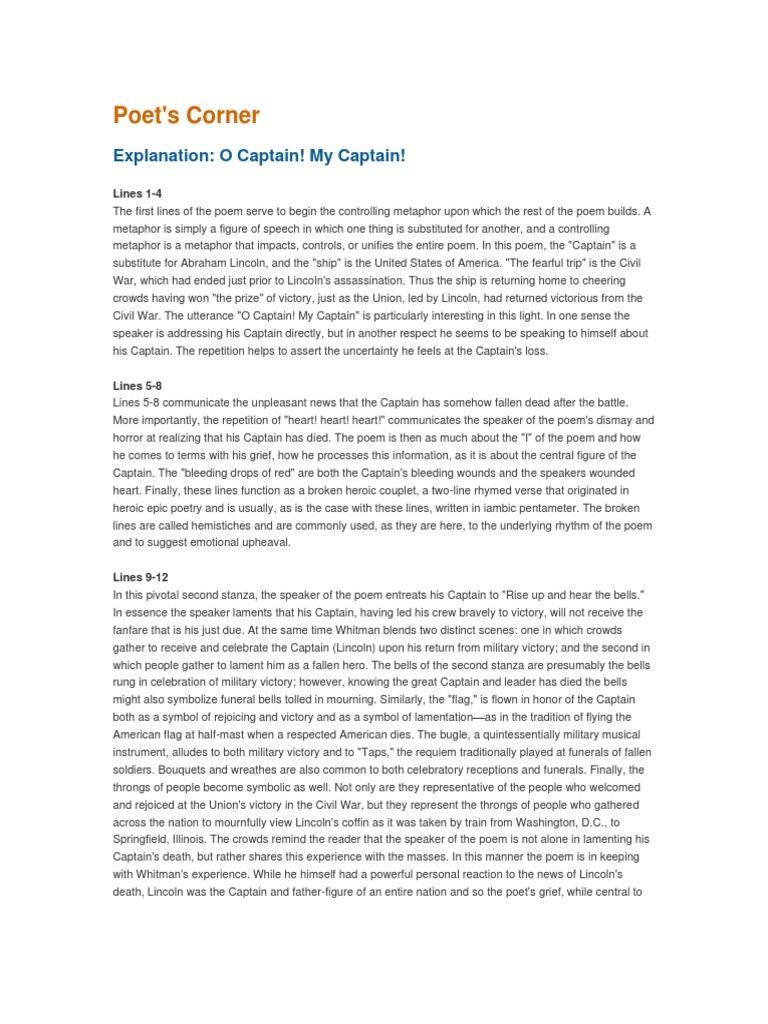 O Captain! My Captain | PDF | Poetry | Abraham Lincoln