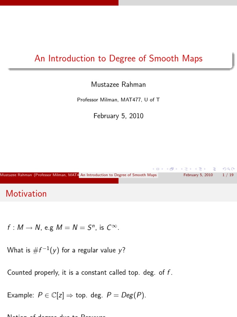 Degree of Smooth Maps | PDF | Topology | Mathematical Concepts