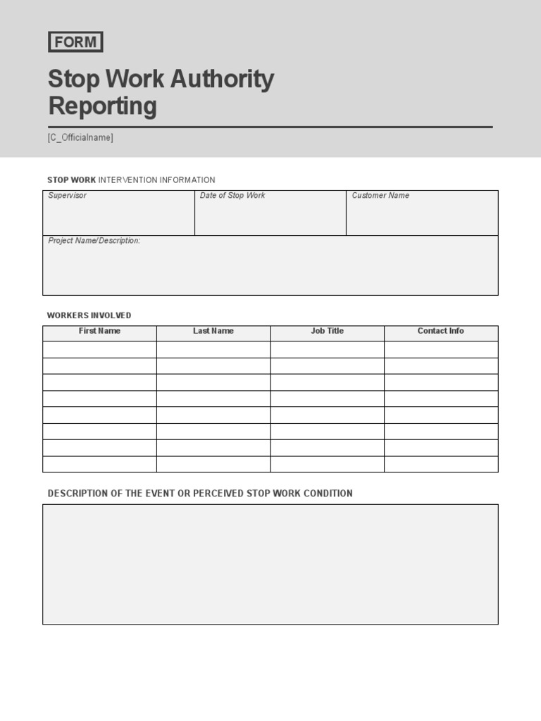 Stop Work Autority Reporting Form | PDF