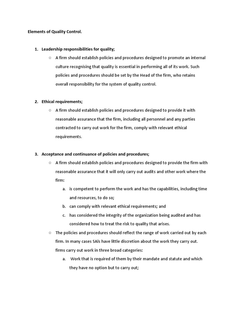 Key Elements of Quality Control | PDF | Policy | Documentation