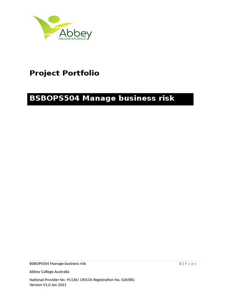 BSBOPS504 Project Portfolio | PDF | Risk | Risk Management