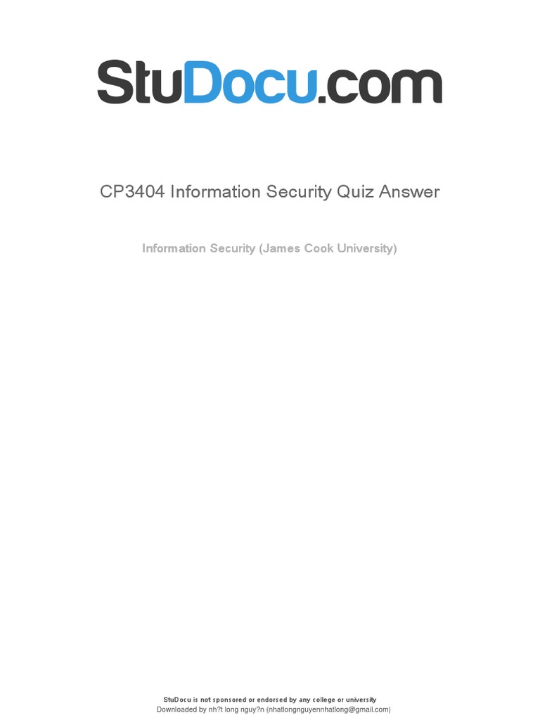 cp3404 Information Security Quiz Answer | PDF | Cryptography | Public ...
