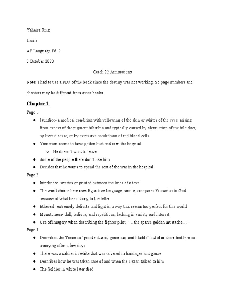 Catch 22 Annotations | PDF