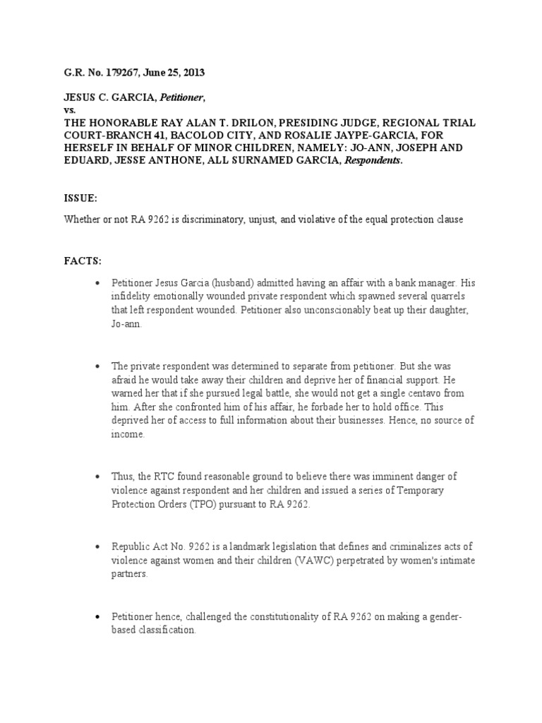 Garcia vs. Judge Drilon Et Al GR No. 179267 June 25 2013 | PDF | Injunction | Restraining Order