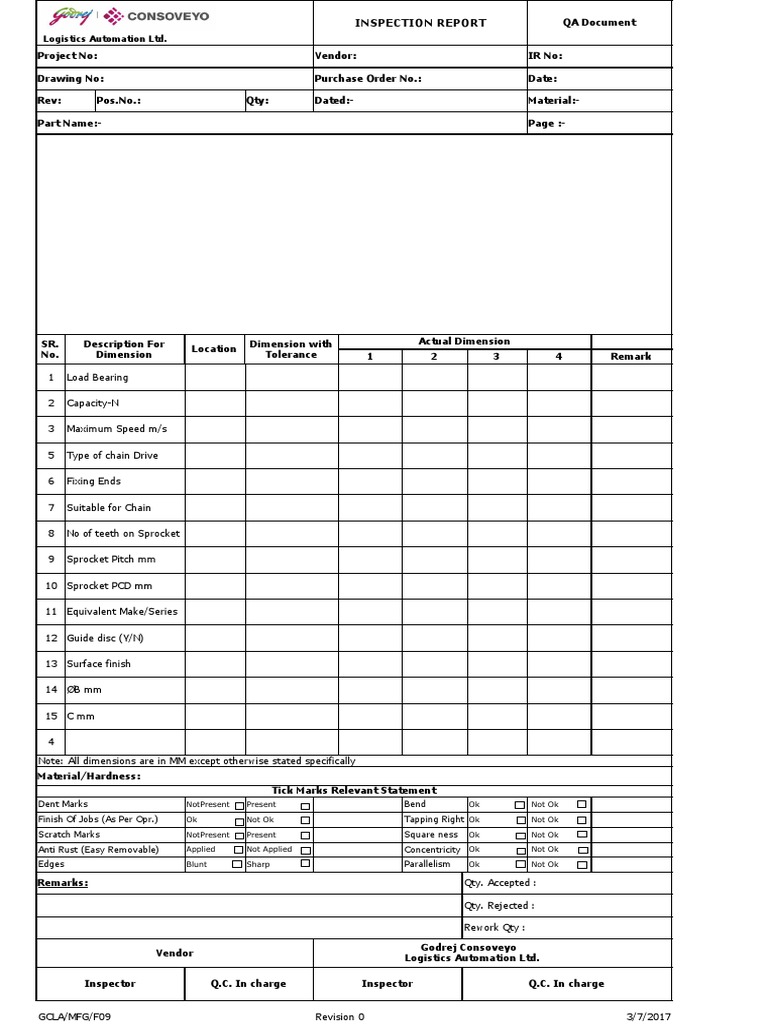 Inspection Report - Roller | PDF | Manufactured Goods | Mechanical ...