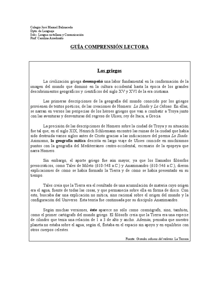 Guia Comprension Lectora | PDF | Homero | Troya