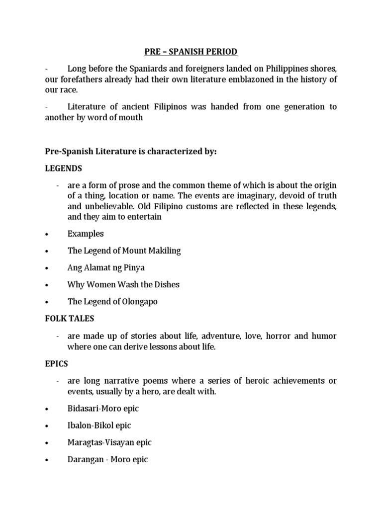 Pre-Spanish and Spanish Literature | PDF | Tagalog Language | Philippines