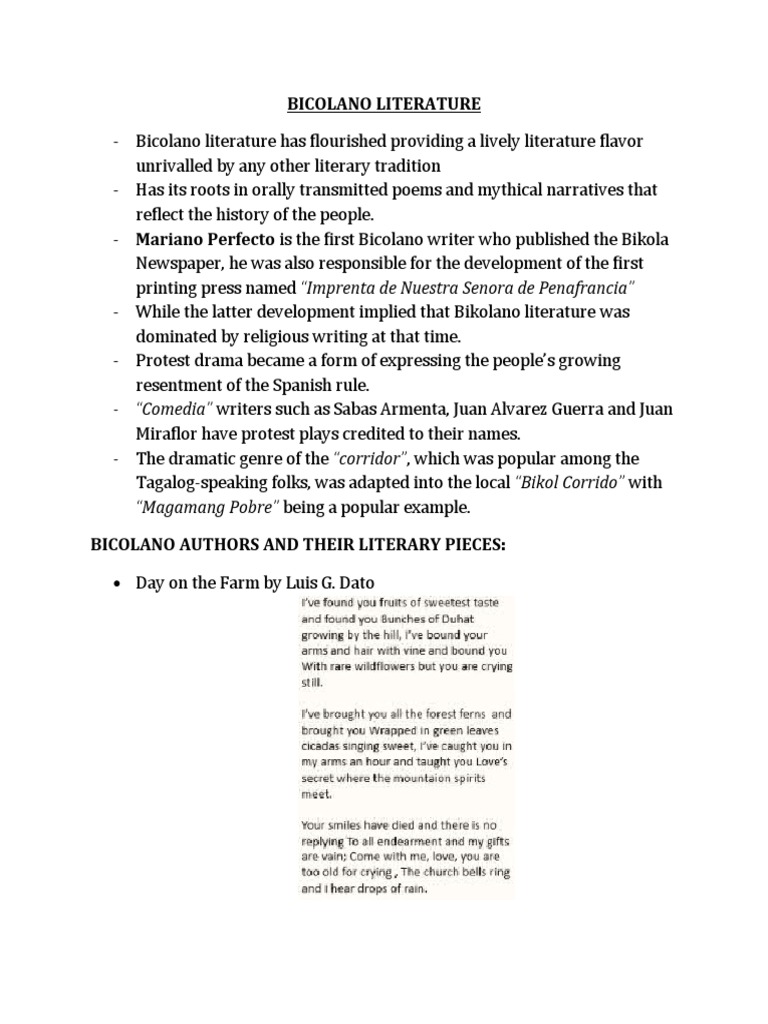 Bicolano Literature | PDF | Poetry | Writing