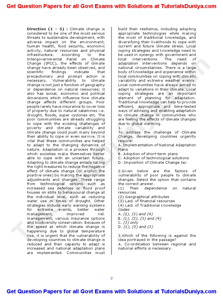 CLAT 2020 With Solutions | PDF | Climate Change | Reserve Bank Of India