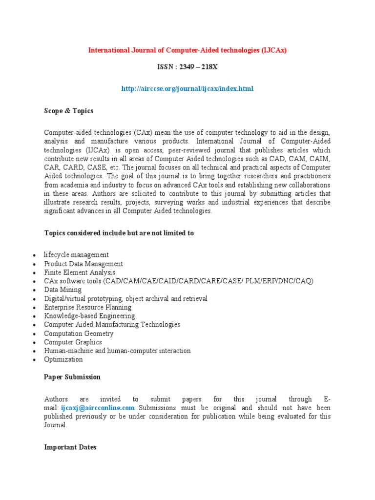 International Journal of Computer-Aided Technologies (IJCAx) | PDF