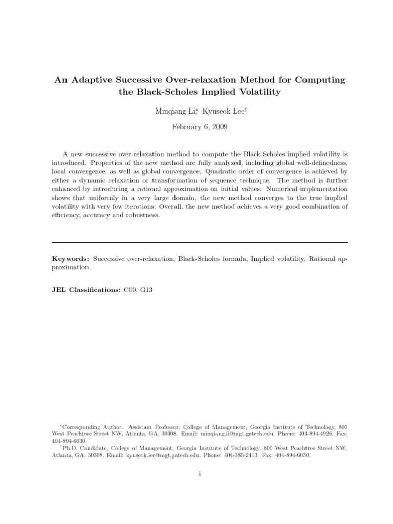 An Adaptive Successive Over-Relaxation Method For Computing The Black ...