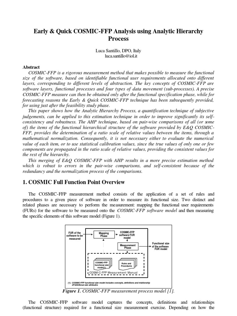 Early & Quick COSMIC-FFP Analysis Using Analytic Hierarchy Process | PDF | Eigenvalues And ...