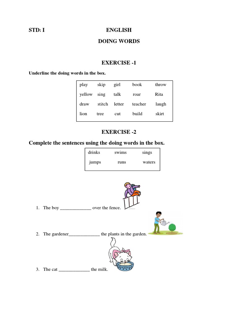 Doing Words Worksheet for Class 1 | PDF