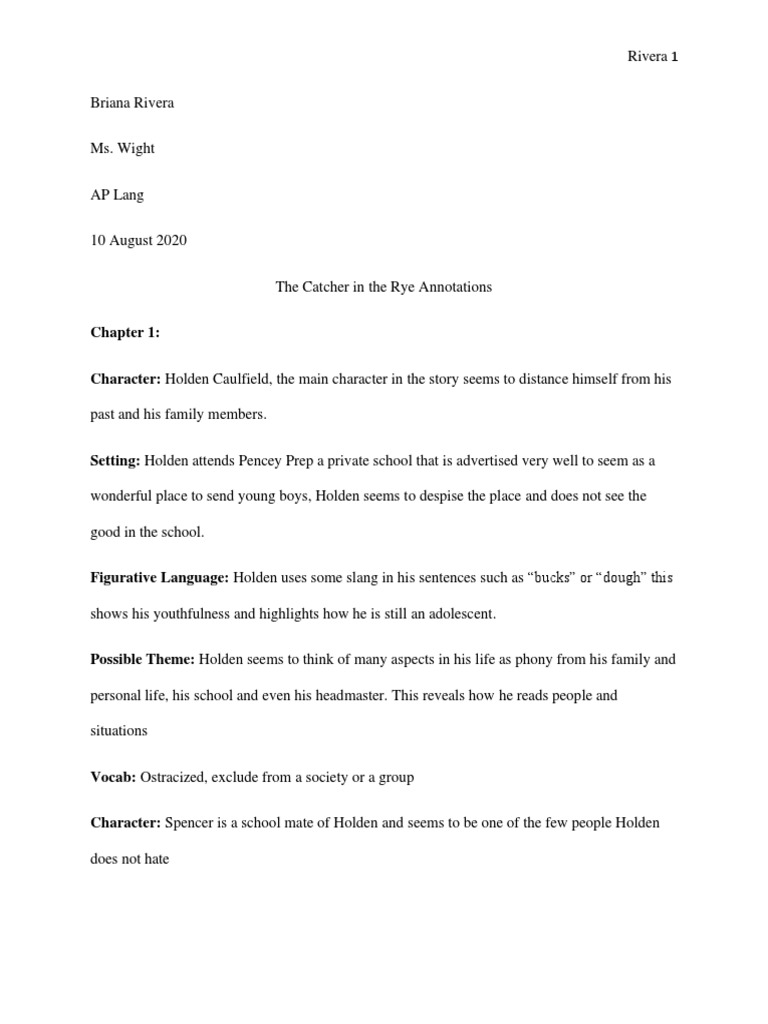 Annotations for The Catcher in the Rye | PDF