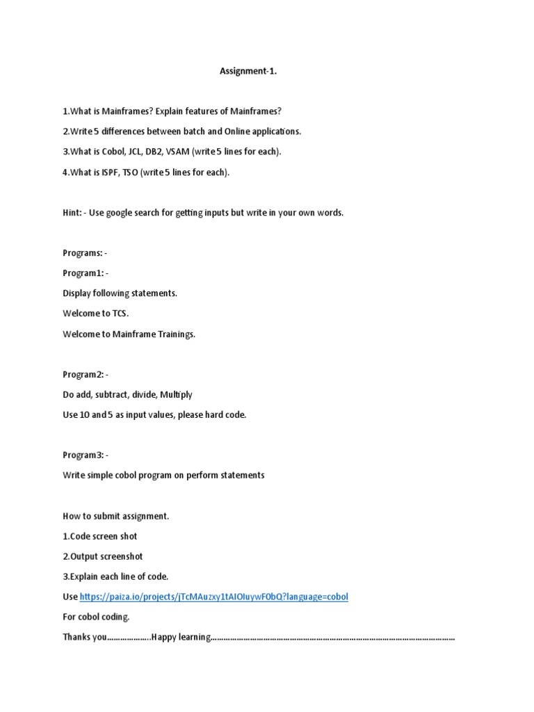 Mainframe Assignment 1 | PDF