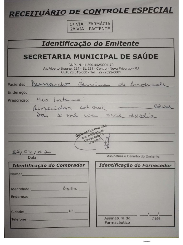 Receituário Bernardo Respiridona | PDF