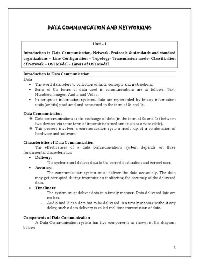 DCN Notes - Unit 1 To 5 PDF | PDF | Network Topology | Computer Network