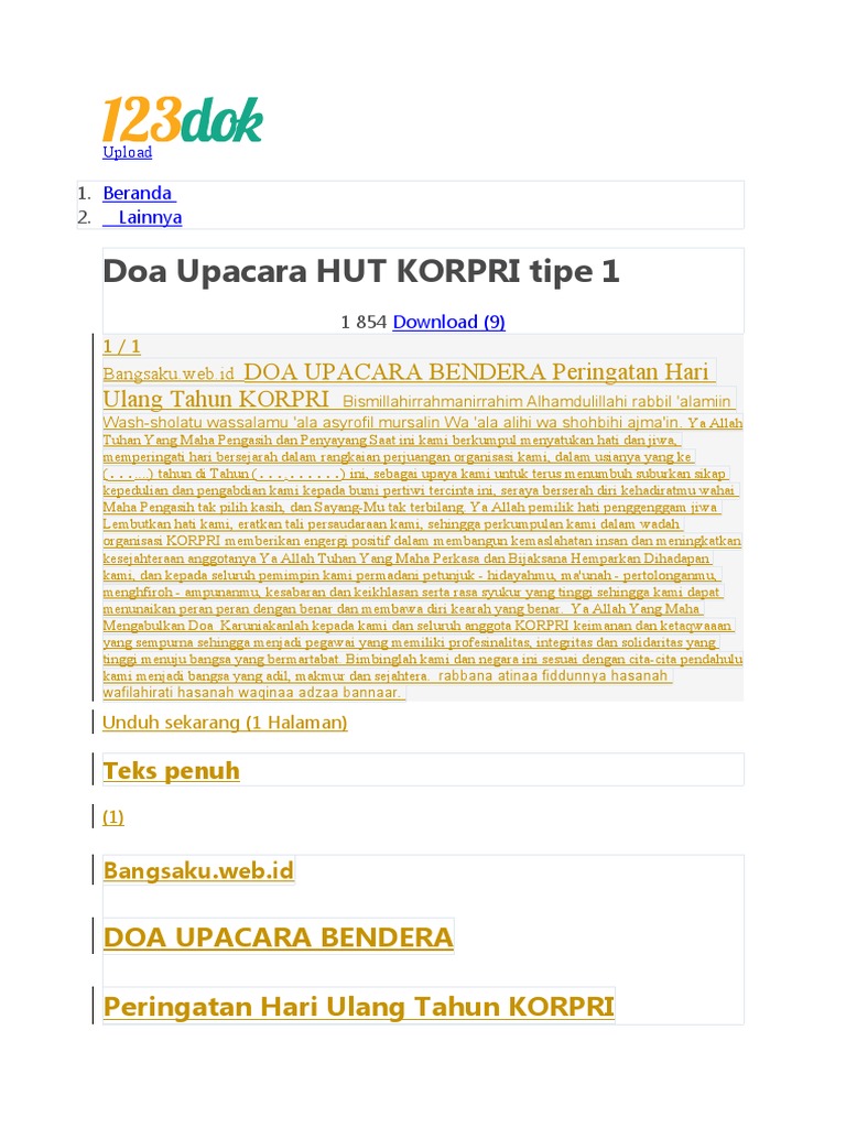 Doa Korpri 1 | PDF | Olahraga & Rekreasi | Kajian Bahasa Asing