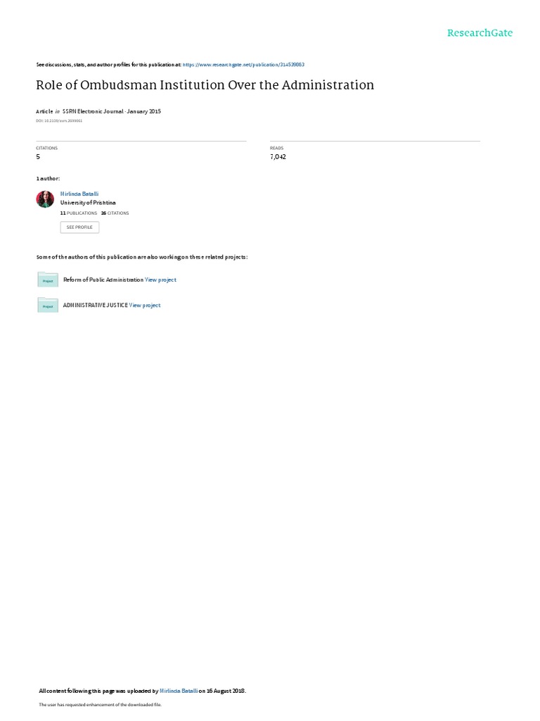 Role of Ombudsman Institution Over The Administration | PDF | European ...