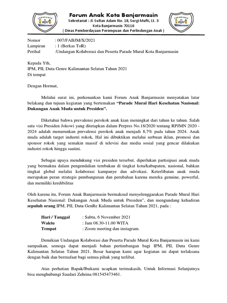 Surat Undangan Kolaborasi Mural - FA-BJM | PDF