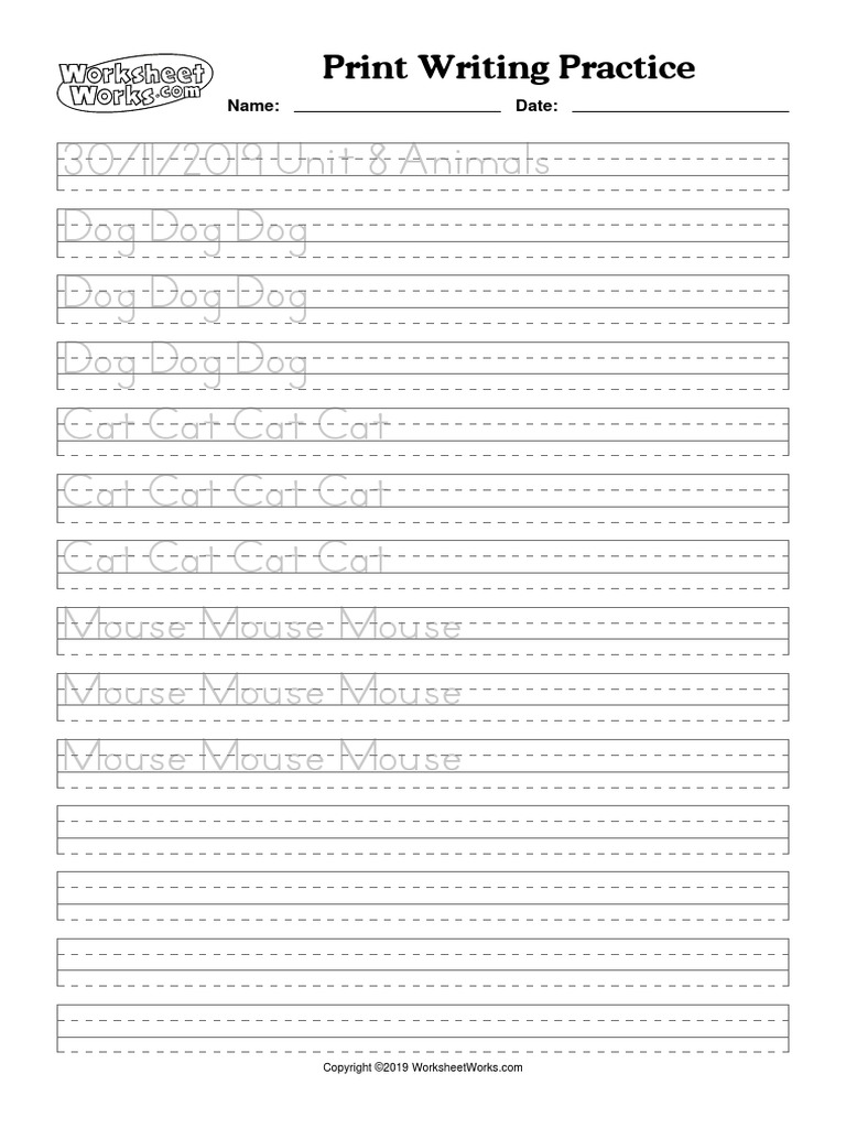 Dog Cat Mouse Island 8WorksheetWorks - Print - Writing - Practice - 1 ...