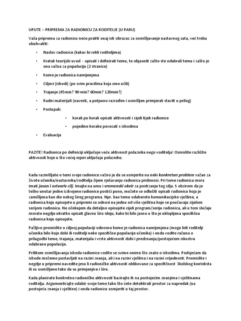 Upute Priprema Za Radionicu - 2022 | PDF
