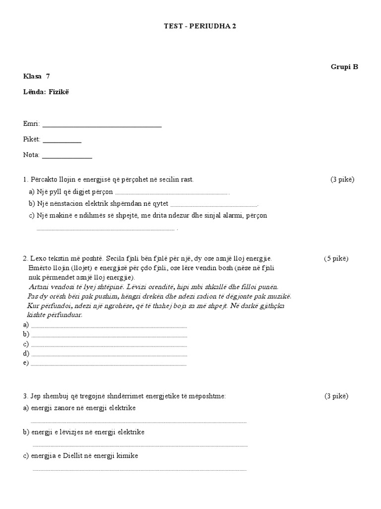 Fizika 7 - Test 2 GR. B | PDF