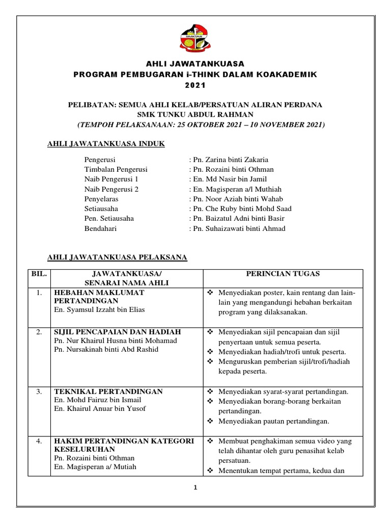Ajk Program Pembugaran Ithink Dalam Koakademik 2021 | PDF