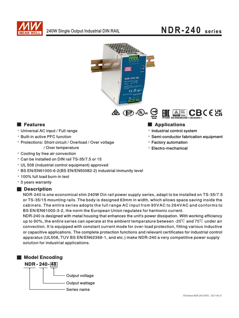 240W Single Output Industrial DIN RAIL: Series | PDF | Rectifier ...