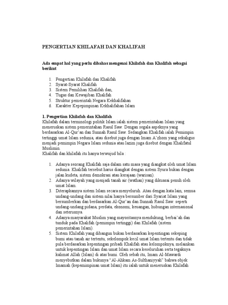 Pengertian Khilafah dan Khalifah | PDF | Politik