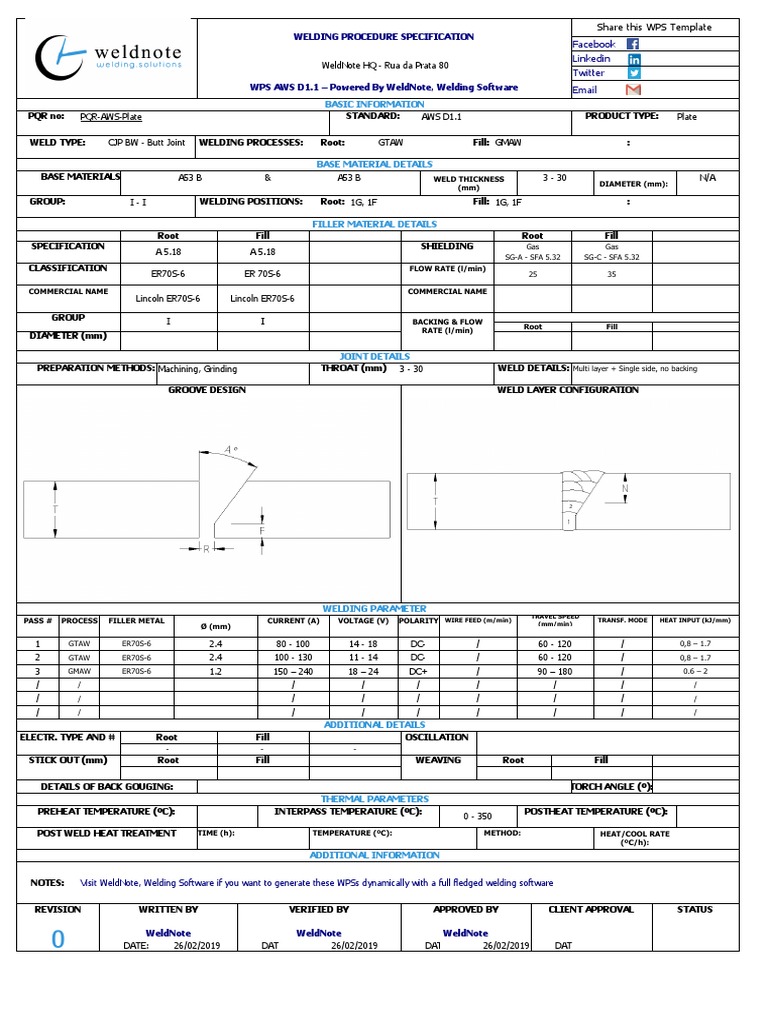 WPS AWS D1.1 WeldNote Metric | PDF | Construction | Welding