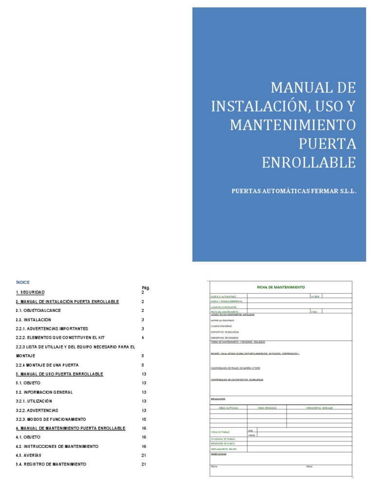 ANEXO V MANUAL DE INSTALACION USO Y MANTENIMIENTO PUERTA ENROLLABLE ...