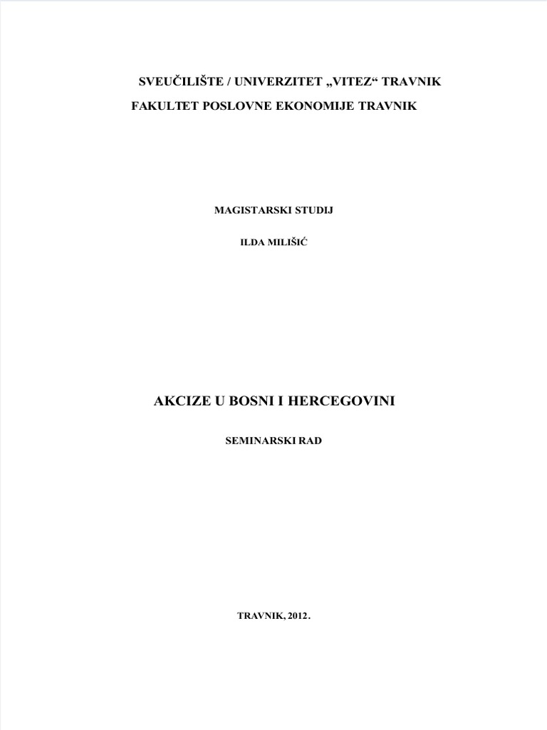 Akcize U Bih Seminarski Rad | PDF