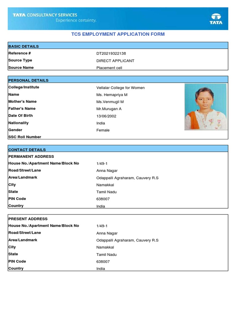 Tcs Employment Application Form | PDF | Background Check | Justice